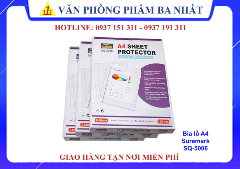 Bìa lỗ A4 Suremark SQ-5006 | Sheet Protector độ dày 0.06mm